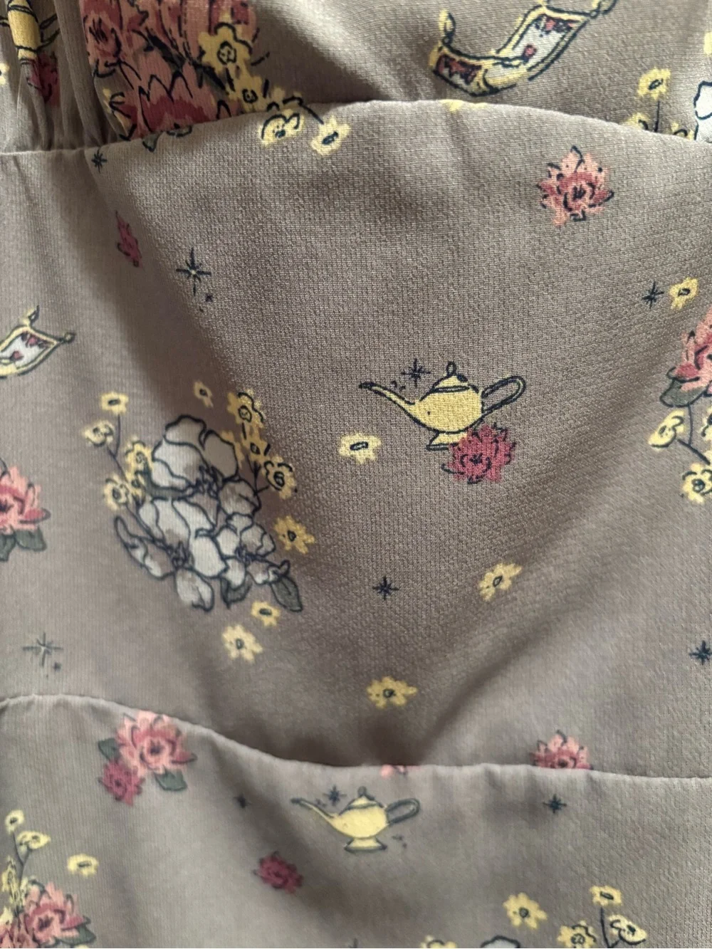 Disney | Dresses | Disney Gray Floral Midi Dress With Puff Sleeves ...